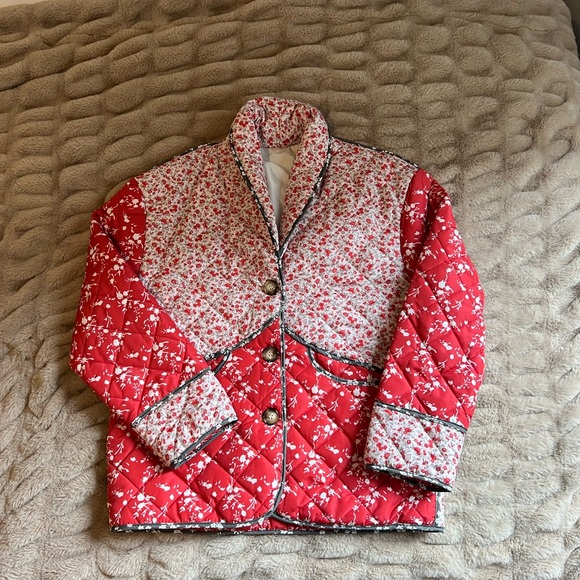 Rouje | Jackets & Coats | Rouje Floral Quilted Jacket In Red And White ...